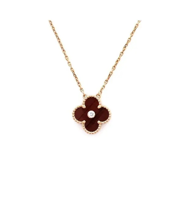 VAN CLEEF & ARPELS Vintage-like Alhambra Pendant Necklace Limited Edition 18k Rose Gold And Bull's Eye With Diamond, 16.25 - Pink