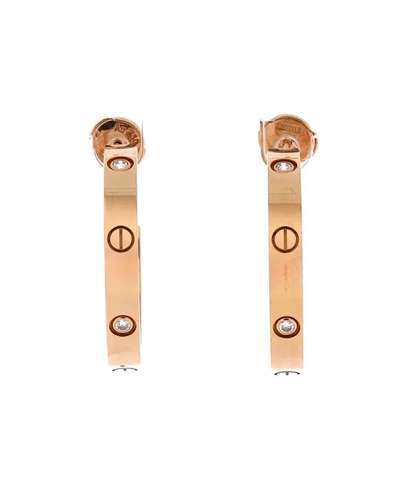 CARTIER Medium Love 6 Diamond Hoop Earrings 18k Rose Gold With Diamonds - Pink