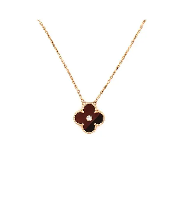 VAN CLEEF & ARPELS Vintage-like Alhambra Pendant Necklace Limited Edition 18k Rose Gold And Bull's Eye With Diamond, 18.5 - Pink