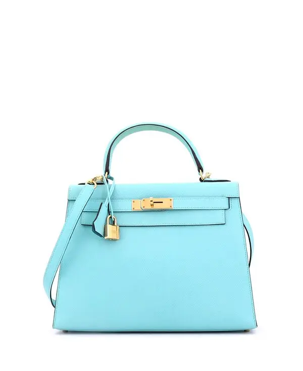 HERMES Kelly 28 Handbag Blue Epsom With Gold Hardware - Bleu Atoll