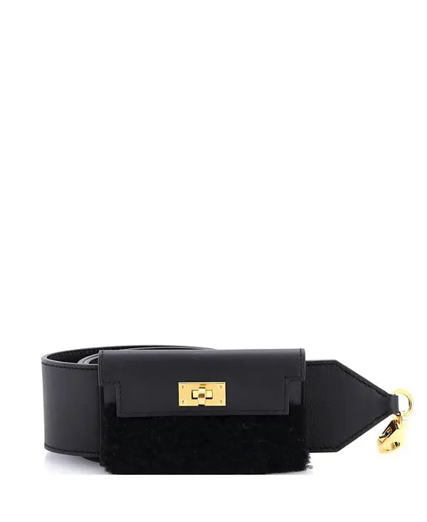 HERMES Kelly Pocket Bag Shoulder Strap Swift And Shearling - Black