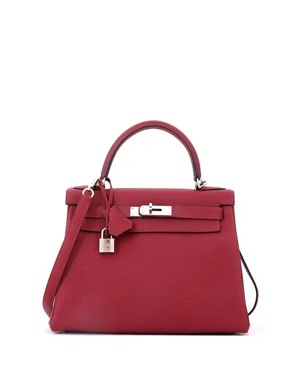 HERMES Kelly 28 Handbag Red Togo With Palladium Hardware - Rouge Grenat