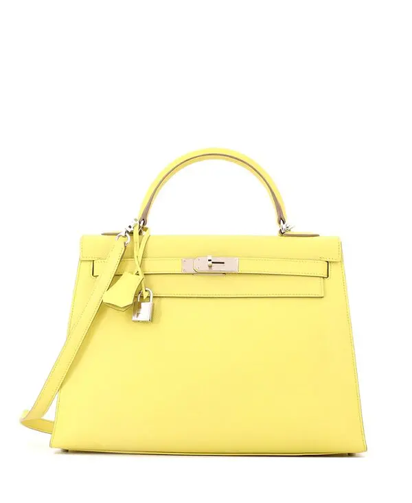 HERMES Kelly 32 Handbag Yellow Epsom With Palladium Hardware - Soufre