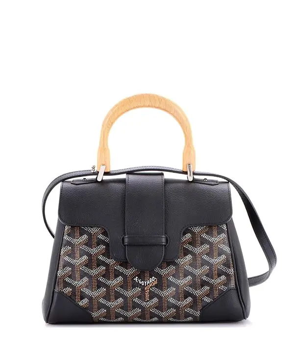 GOYARD Saigon Top Handle Bag Coated Canvas With Leather - Black