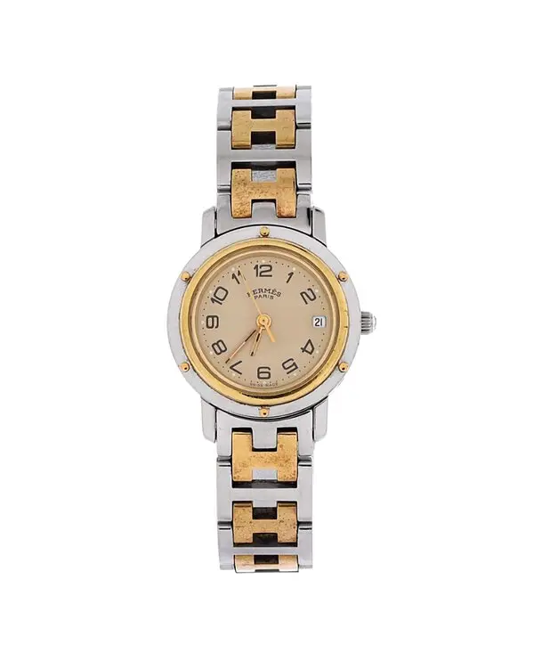 HERMES Clipper Quartz Watch In Stainless Steel With Plated Metal 24mm - Dial Color: Gold