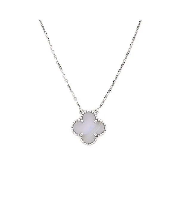 VAN CLEEF & ARPELS Vintage-like Alhambra Pendant Necklace 18k Gold And Chalcedony, 18.25 - White