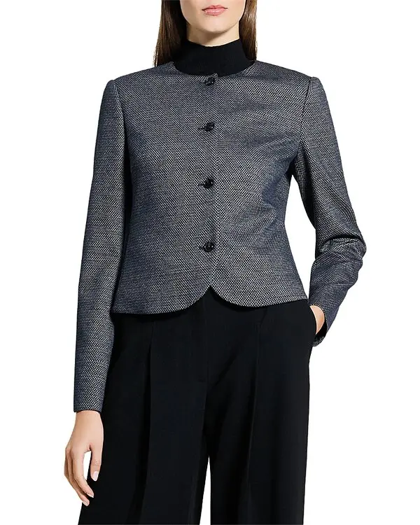 Theory Herringbone Tweed Clean Jacket - Navy Multi