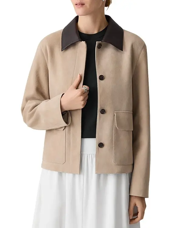 Theory Boxy Suede Jacket - Tan