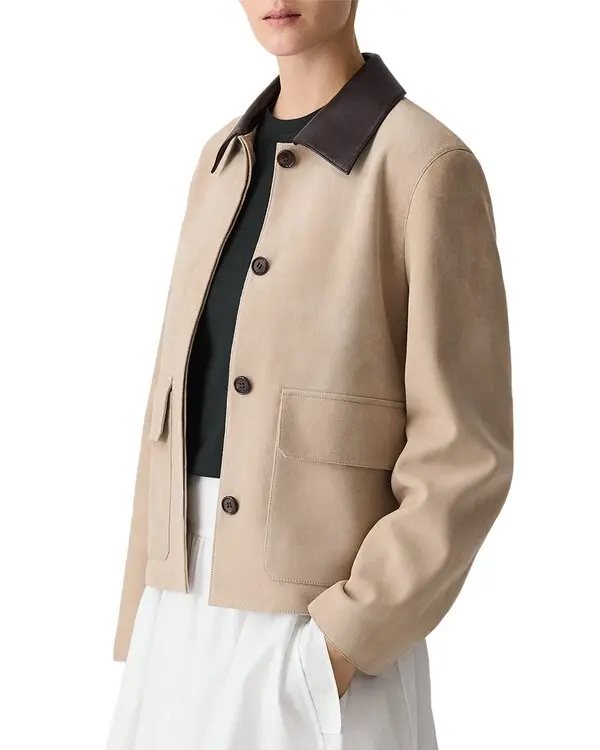 Theory Boxy Suede Jacket - Tan
