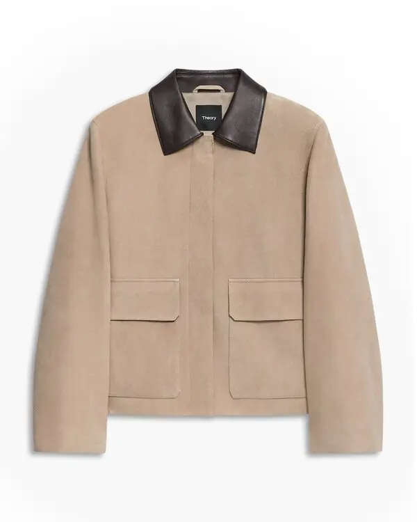 Theory Boxy Suede Jacket - Tan