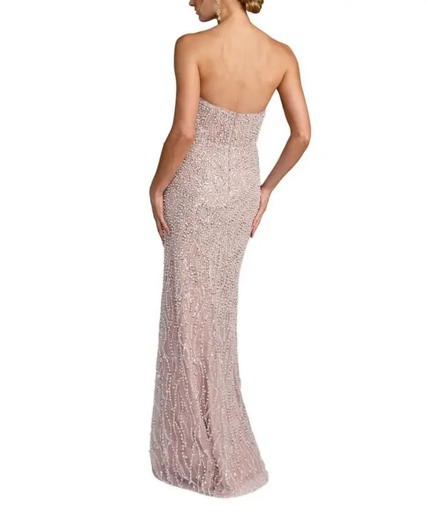 Mac Duggal Sequin Organza Strapless Bow Detail Column Gown - Mocha