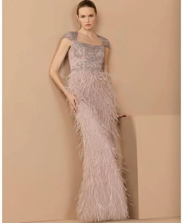 Mac Duggal Embellished Feather Gown
