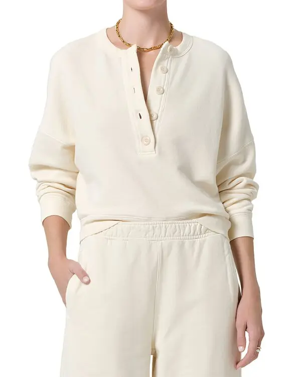 Citizens Of Humanity Rhomboid Henley Sweatshirt - Cream