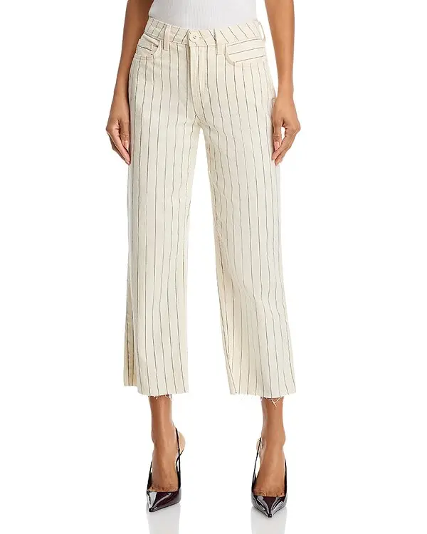 L'Agence Wanda High Rise Crop Wide Leg Jeans - Ecru/navy Stripe