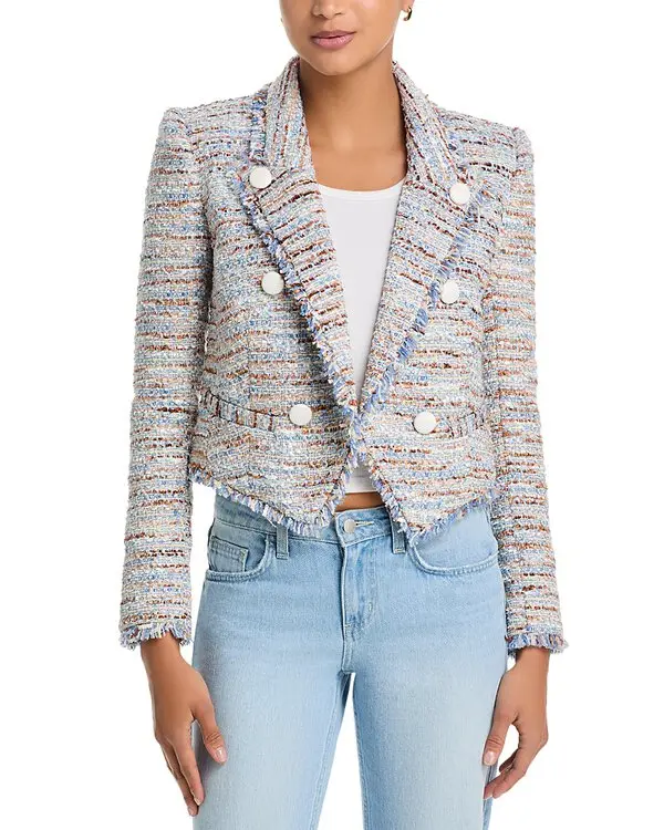 L'Agence Marv Boxy Tweed Blazer - Blue/beige Tweed