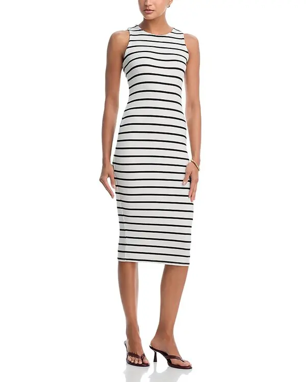 L'Agence Nura Racerback Midi Dress - Ivory Black Stripe