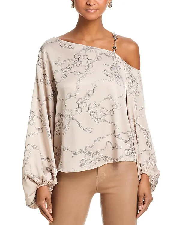 L'Agence Asami Chain One Shoulder Blouse - Soft Macadamia Multi