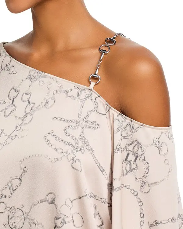 L'Agence Asami Chain One Shoulder Blouse - Soft Macadamia Multi