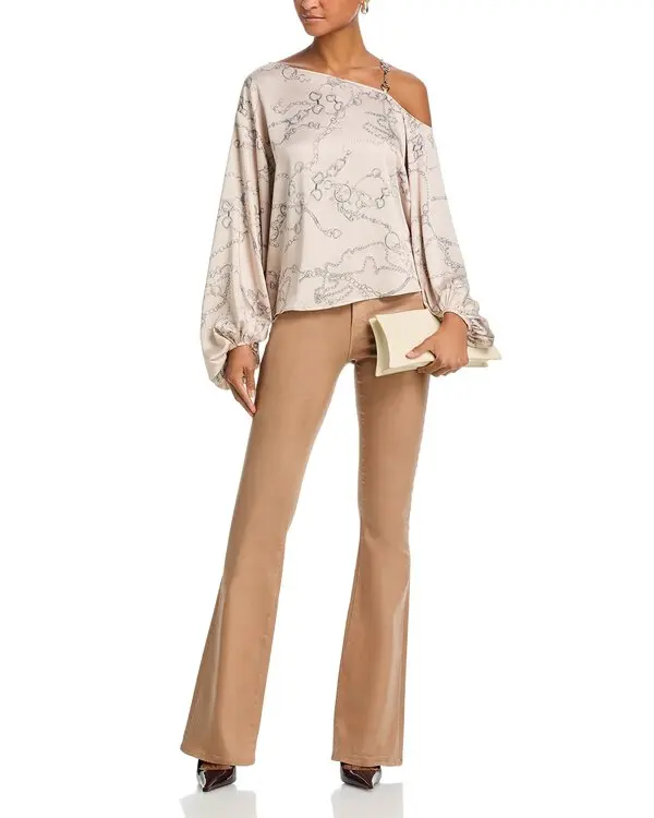 L'Agence Asami Chain One Shoulder Blouse - Soft Macadamia Multi