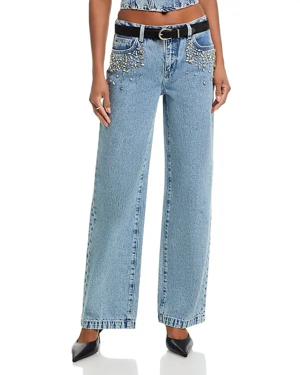 L'Agence Scottie Crystal Embellished High Rise Wide Leg Jeans - Malibu