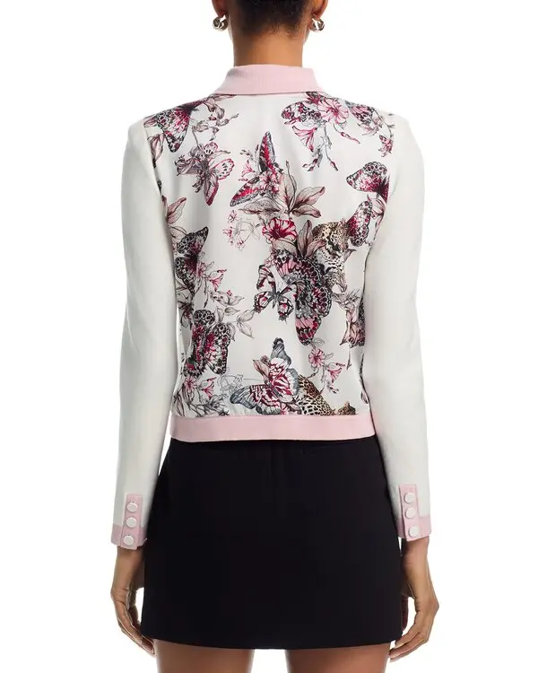 L'Agence Satin Back Cardigan With Floral Print - Ivory Pink