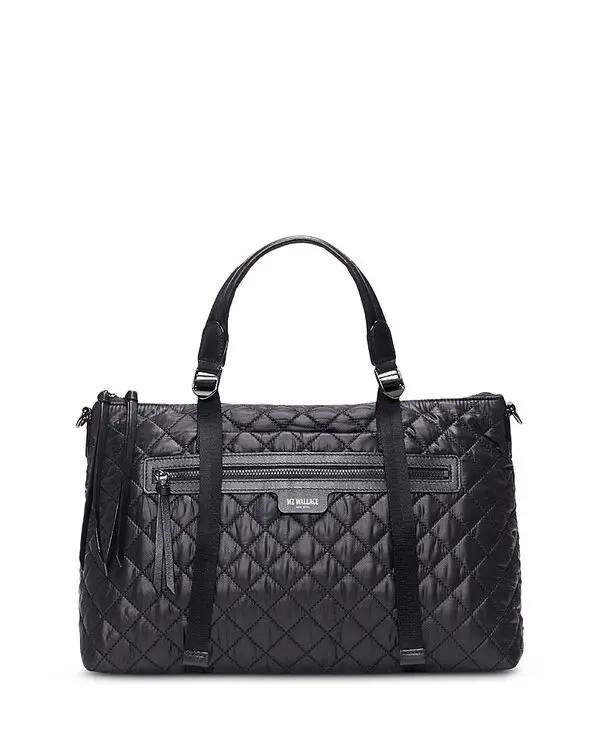Mz Wallace Park Medium Quilted Satchel - Black/silver
