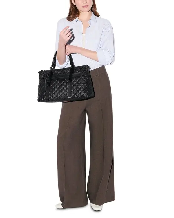 Mz Wallace Park Medium Quilted Satchel - Black/silver