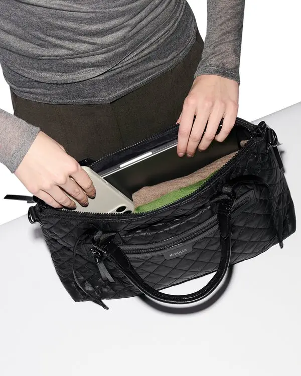 Mz Wallace Park Medium Quilted Satchel - Black/silver