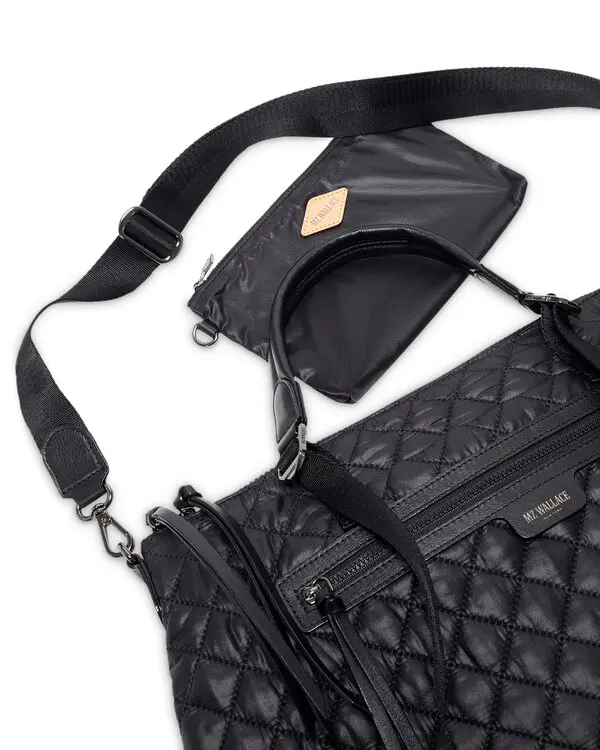 Mz Wallace Park Medium Quilted Satchel - Black/silver