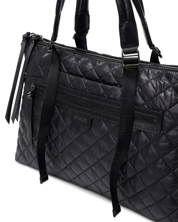 Mz Wallace Park Medium Quilted Satchel - Black/silver