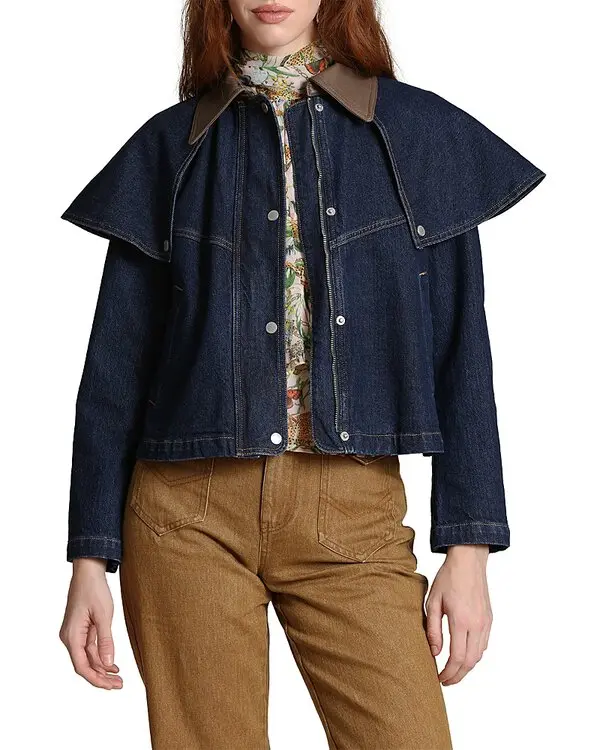 Avec Les Filles Cropped Cape Jacket - Raw Indigo