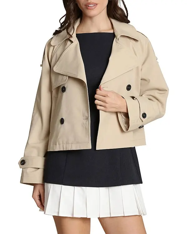 Avec Les Filles Double Breasted Cropped Trench Jacket - Beige