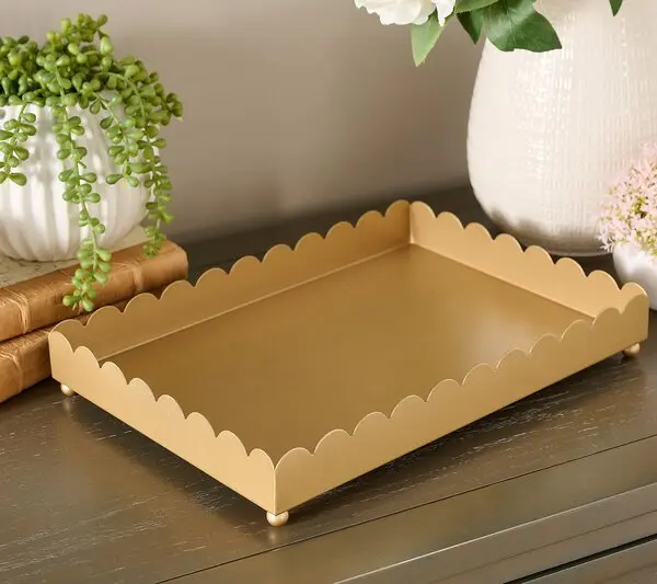 HOME REFLECTIONS 13' Scalloped Metal Tray With Feet - One-color