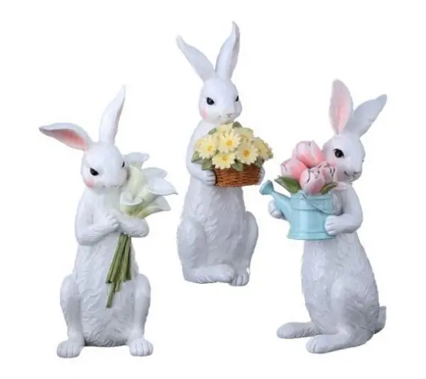RC HOME DECOR 11.5' Easter Bunny Figurine Set With Flowers - One-color