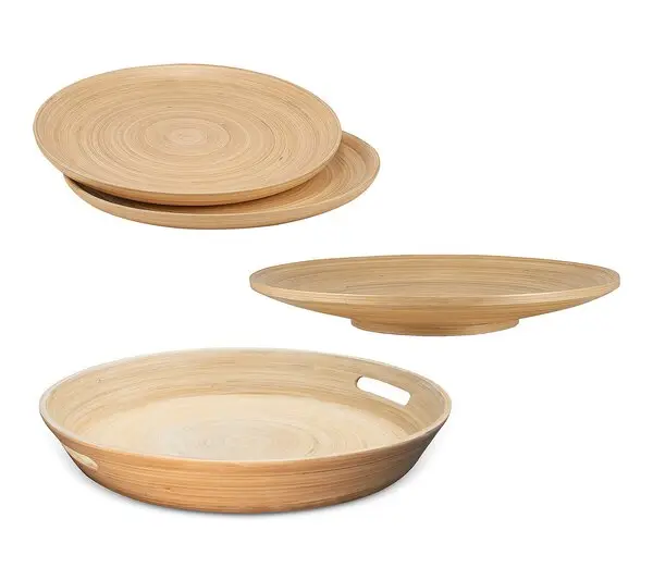 LEXA BY JOYCE CHEN Lexa Bamboo 4 Piece Serving Tray & Plate Set