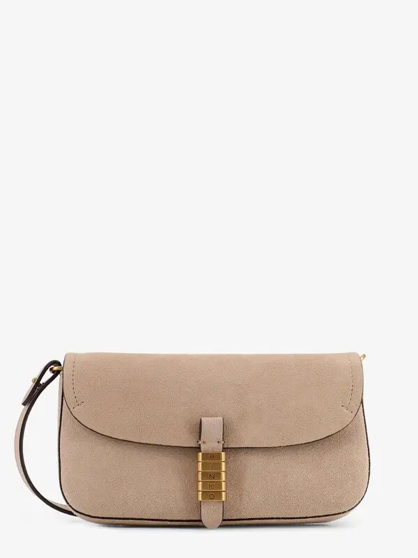 Pinko Leather Saddle Flat Crossbody Bag - Beige