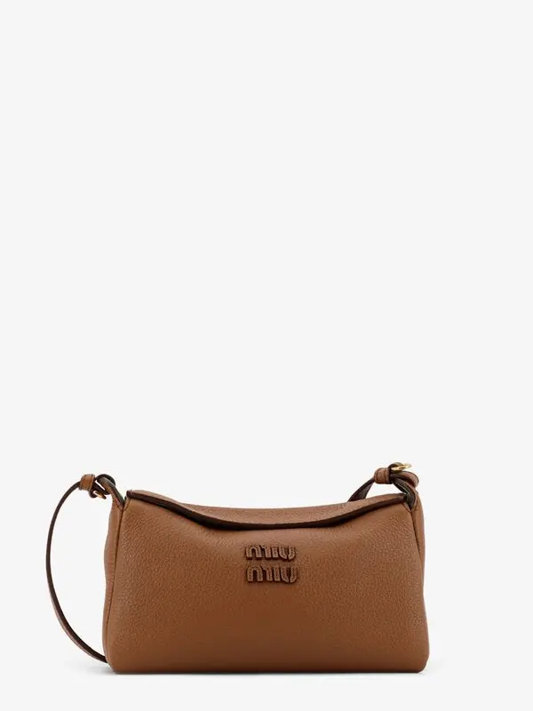 Miu Miu Leather Shoulder Bag With Logo On The Front - Brown