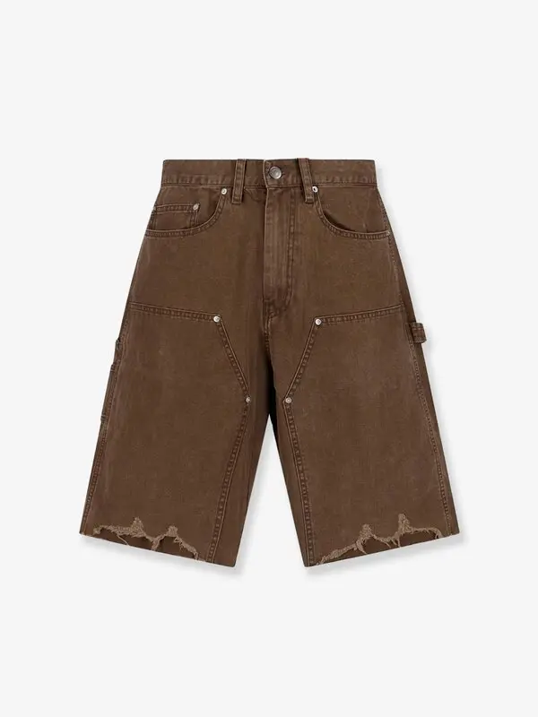 TONYWACK Cargo Cotton Bermuda Shorts With Distressed Effect - Brown