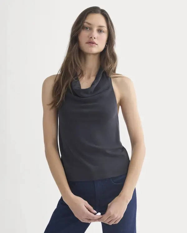 Everlane Halter Cowlneck Top, Butterknit Cotton - Black