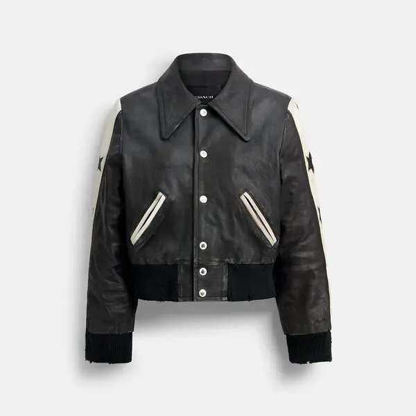 COACH Buy Now Star Leather Varsity Jacket - Black