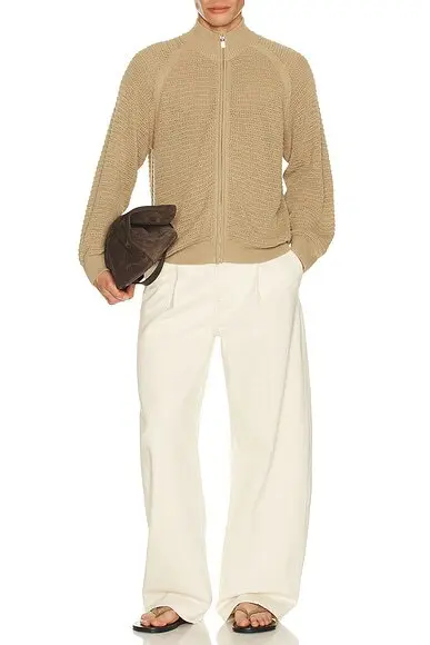 LE17SEPTEMBRE Open Knit Zip-up Cardigan - Beige