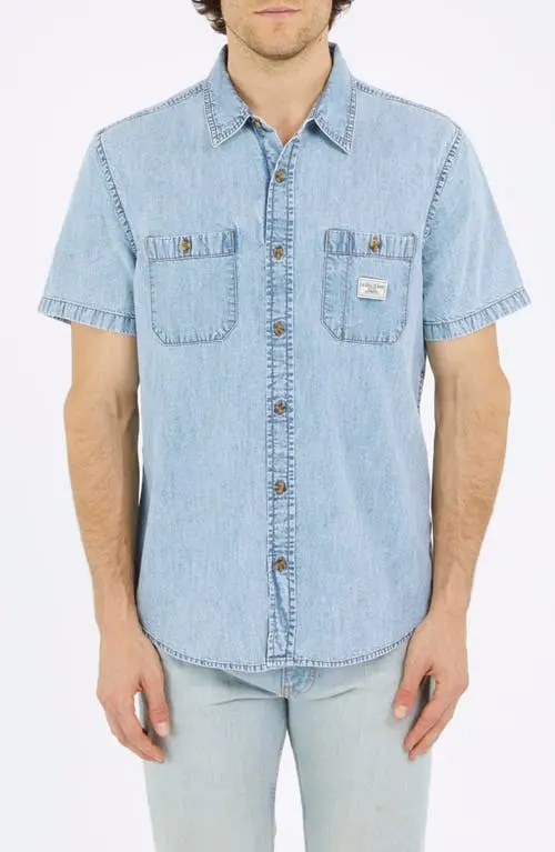 Guess Short Sleeve Cotton Denim Button-up Shirt - Medium Wash