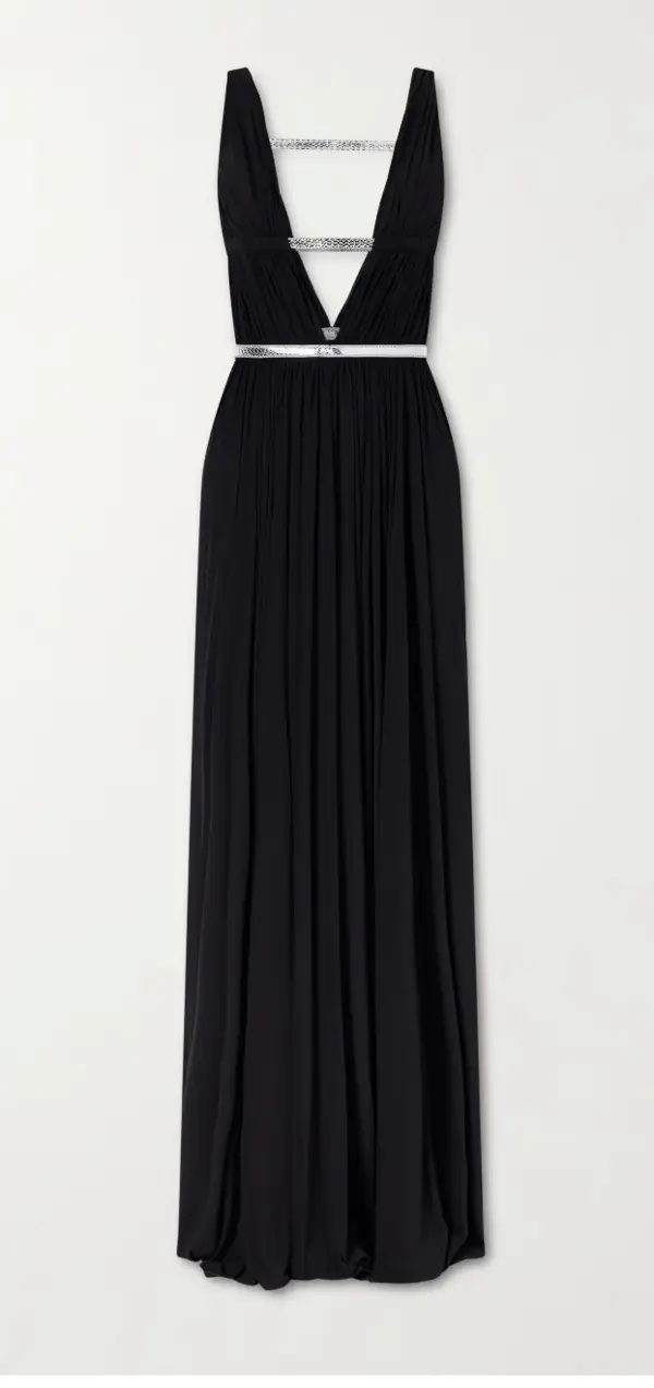 Alaïa Metallic Elaphe-trimmed Pleated Jersey Gown