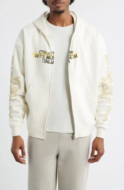 SANTO STUDIO Creative Arts Graphic Zip Hoodie - Cream