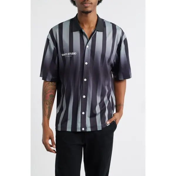 SANTO STUDIO Team Stripe Short Sleeve Button-up Shirt - Black