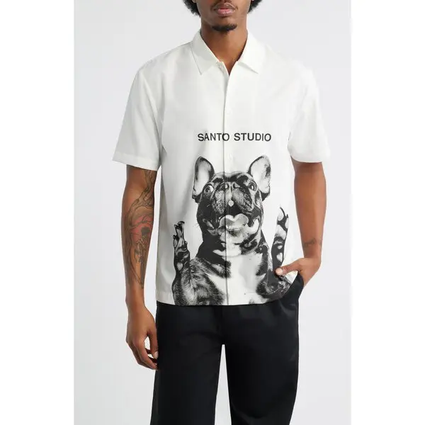 SANTO STUDIO My Dawg Graphic Button-up Shirt - White