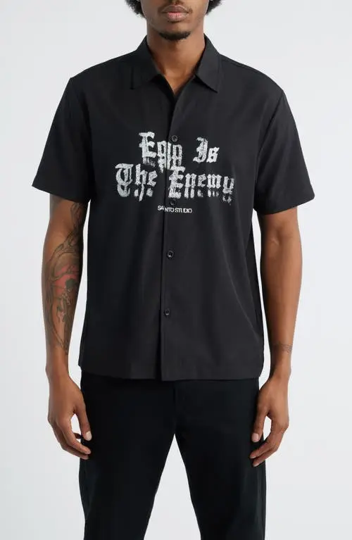 SANTO STUDIO Ego Is The Enemy Graphic Button-up Shirt - Black