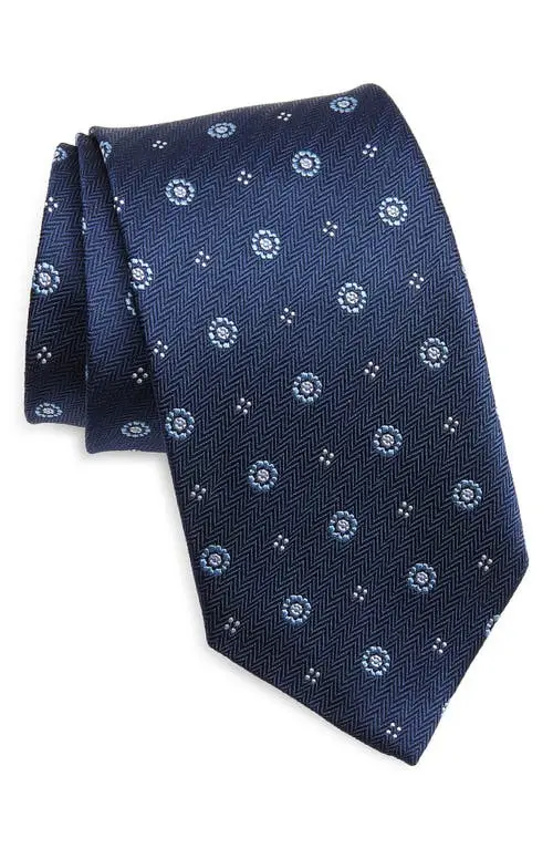 David Donahue Patterned Italian-silk Jacquard Neck Tie - Navy