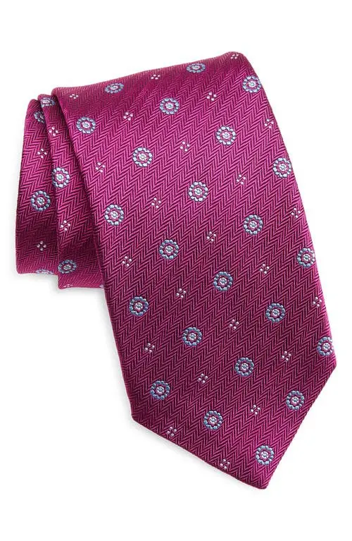 David Donahue Jacquard Silk Neck Tie - Berry