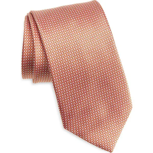 David Donahue Jacquard Silk Tie - Orange